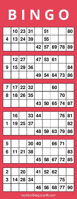 1 90 Number Bingo Cards